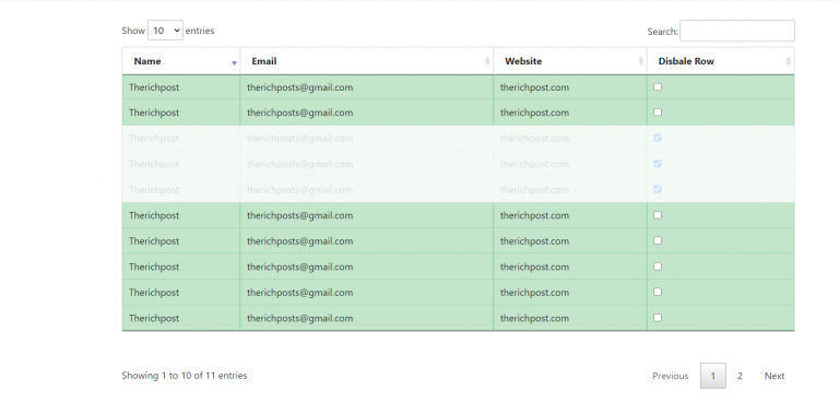 Reactjs Datatable Disable Row Working Demo With Source Code Therichpost
