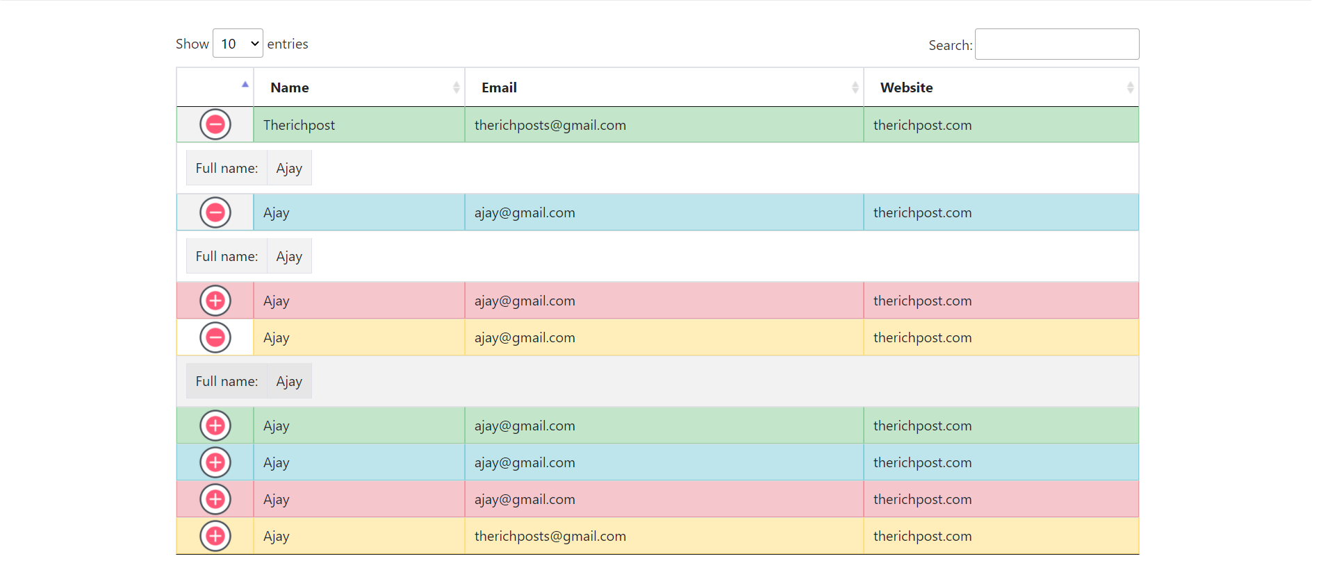 Reactjs Datatable Row Expand Working Demo with Source Code - Therichpost