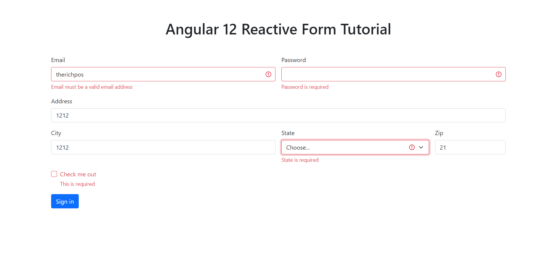 Angular 12 Reactive Form Tutorial - Therichpost