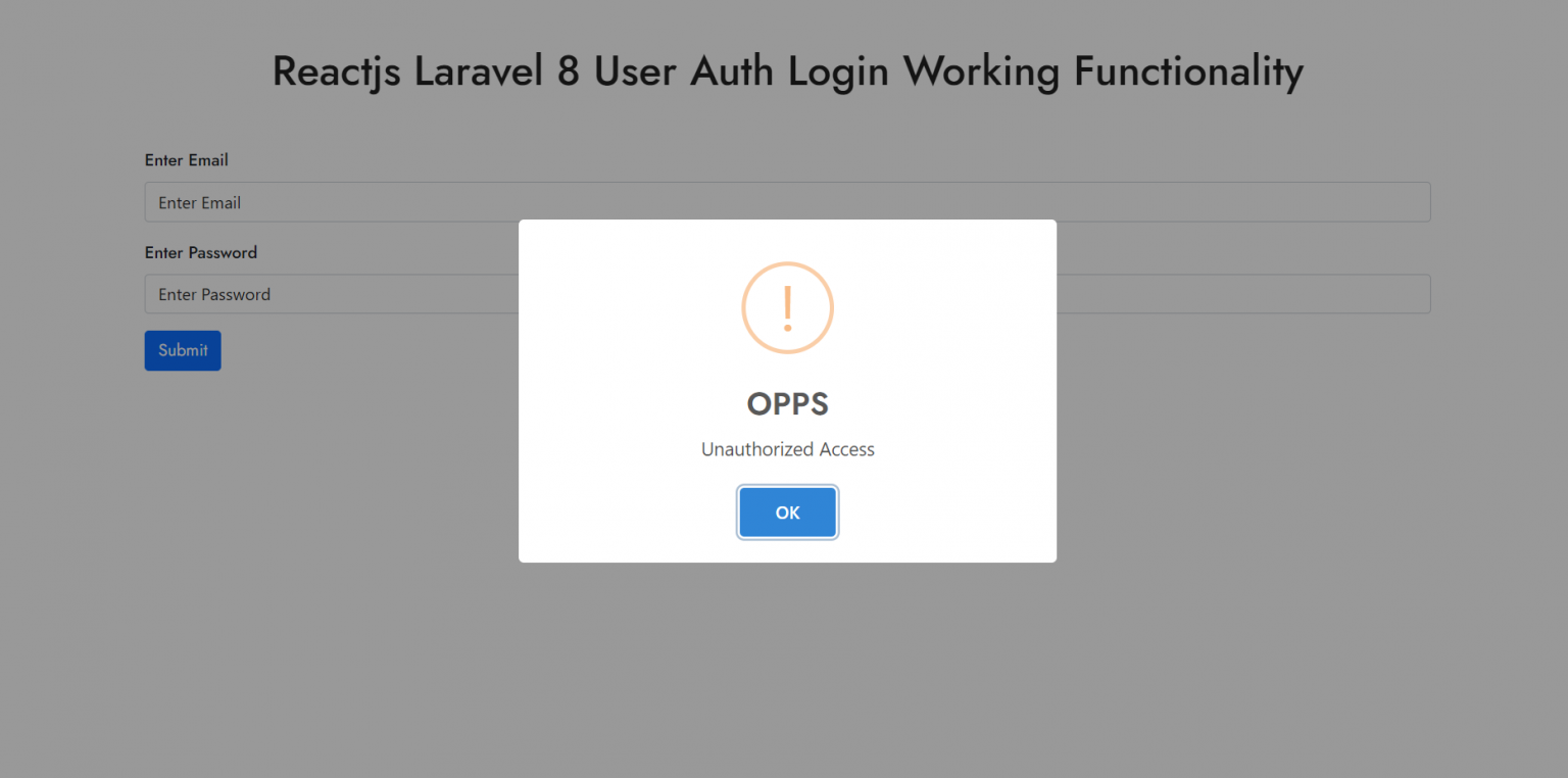 Reactjs Laravel 8 Auth User Login Working Example
