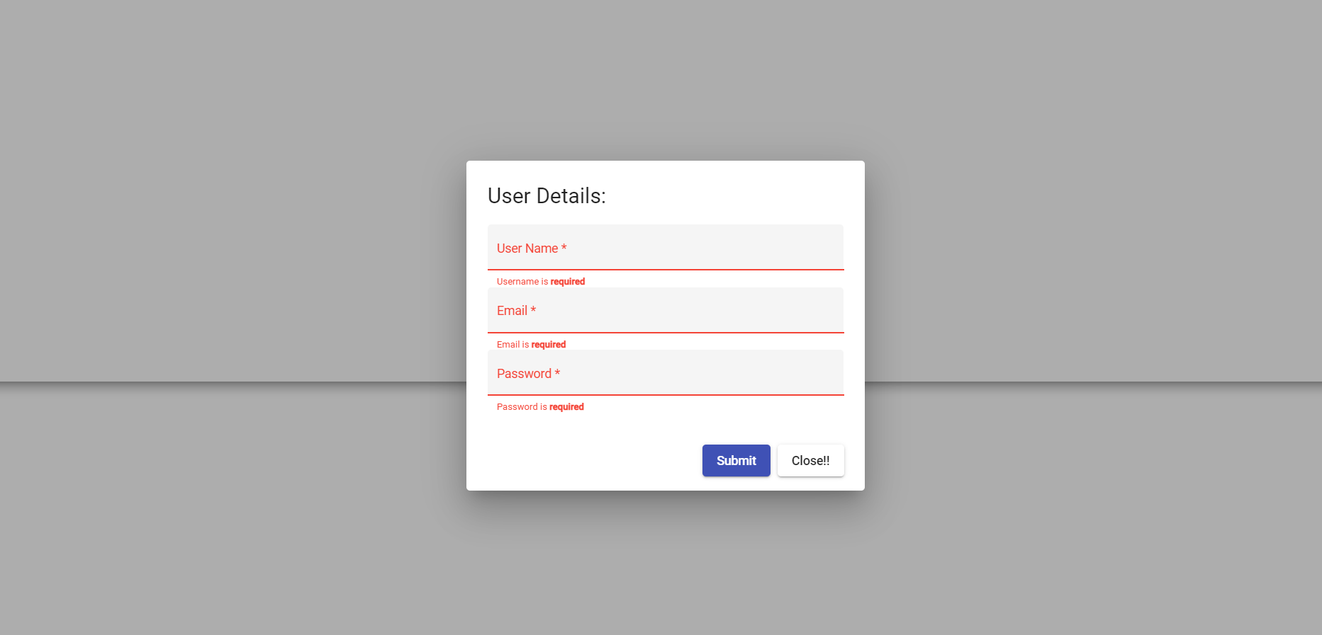 Angular Material Popup Dialog Form with Validation Working Example - Therichpost