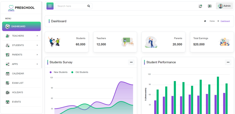 Laravel 10 School Admin Dashboard Template Free - Therichpost