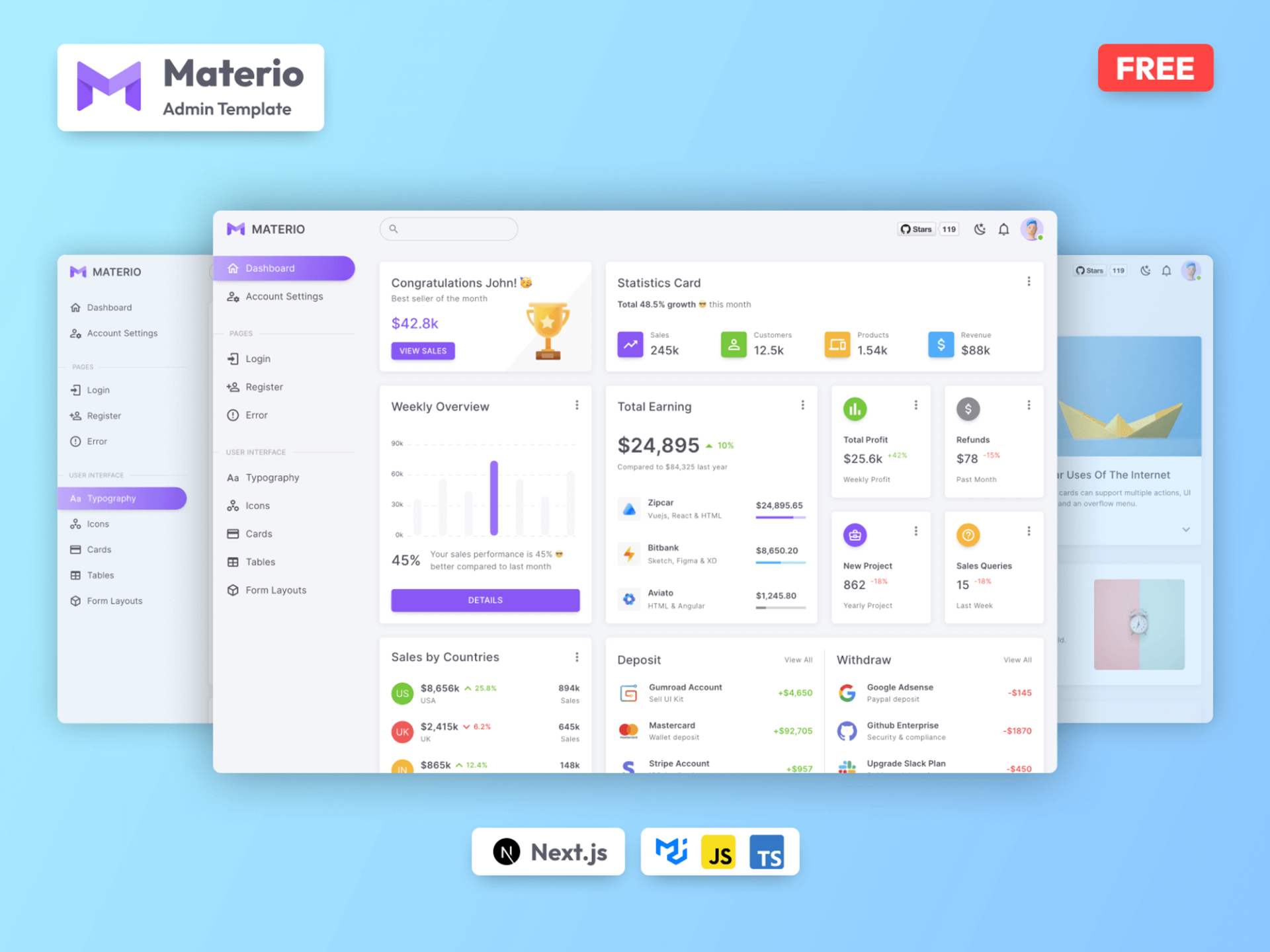 Materio Free MUI React NextJS Admin Template - Therichpost